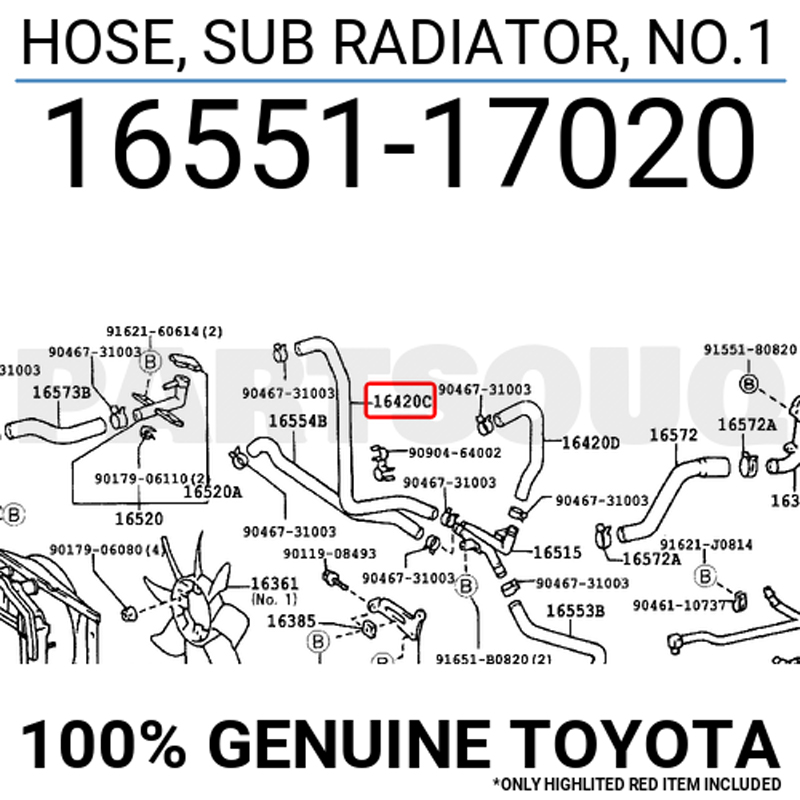 1655117020 Genuine SUB RADIATOR 16551-17020 for Toyota HOSE